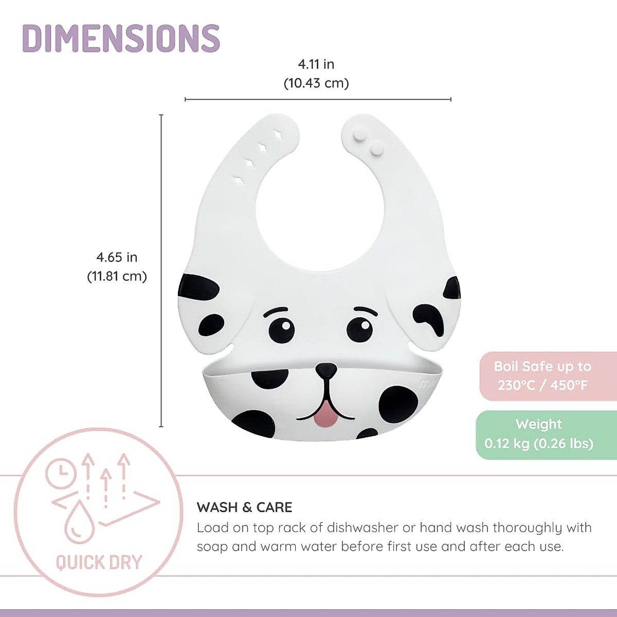 melii Silicone Weaning Bib for Babies & Toddlers, Large Food Catcher (Dog)