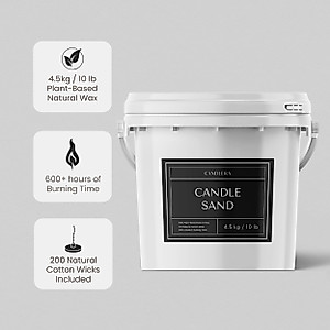 4.5kg/10 lb Pearled Candle Sand in Bulk Bucket +200 Wicks Included for Wedding Decor, Scent-Free Pearled White Wax, Non-Toxic Powder, Long-Lasting 600 Hours of Burning time, Ideal for Event Planners