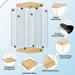 Clear Acrylic Display Case with Solid Butcherblock Base and Top for Trophy, Collectibles, Assemble Cube Display Box Stand Dust Proof Protection Showcase for Action Figures Toys - by BenchPro
