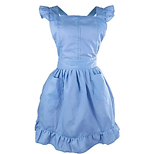 LilMents Petite Maid Ruffle Retro Apron Kitchen Cooking Cleaning Fancy Dress Cosplay Costume (Blue)