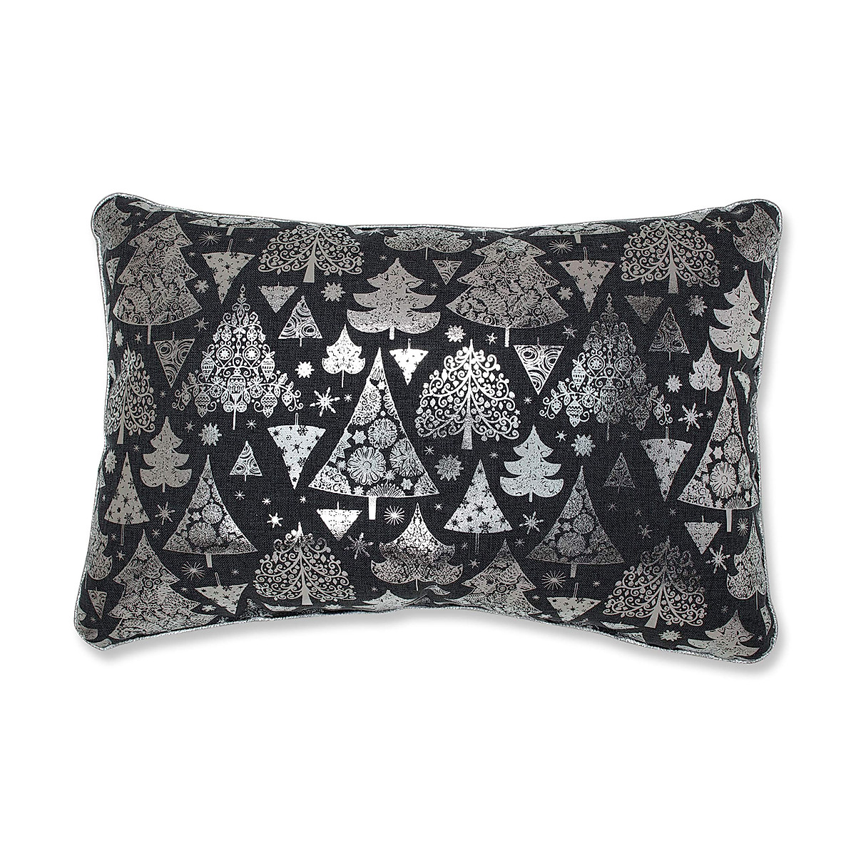 Pillow Perfect Metallic Christmas Trees Decorative Lumbar Pillow, 11.5" x 18.5", Grey