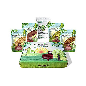 Organic Sprouting Seeds in a Gift Box - A Variety Pack of Broccoli Seeds, Alfalfa Seeds, Radish Seeds, Mung Beans, Clover Seeds