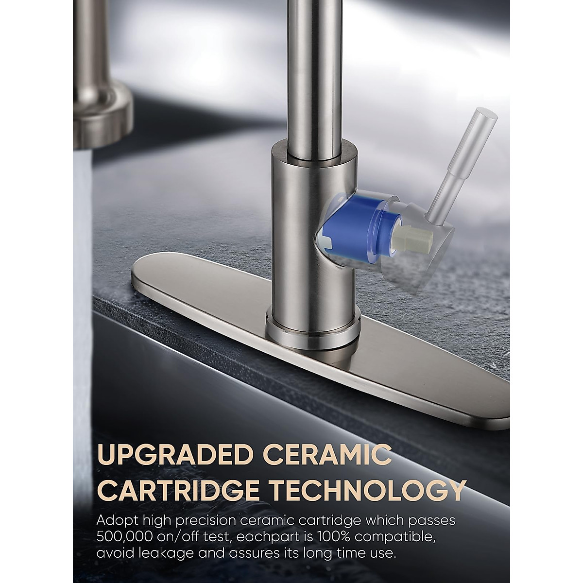 Cobbe Kitchen Faucets, Brushed Nickel Commercial Kitchen Faucet with Pull Down Sprayer, Stainless Steel Kitchen Sink Faucets for 1 or 3 Hole, Single Handle Faucet for Sink Farmhouse Rv