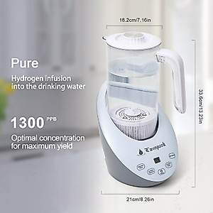Hydrogen Water Generator Pitcher - SPE & PEM Ionized Electrolysis,Hydrogen Water Machine Purified PH Balanced Water, BPA Free Jug, includes 2 Calcium Sulfite Filters