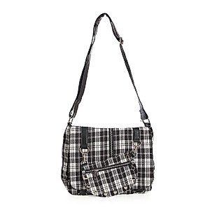 Punk Plaid Print Tartan Messenger Shoulder Bag Crossbody Handbag Women's Purse (Black/White)