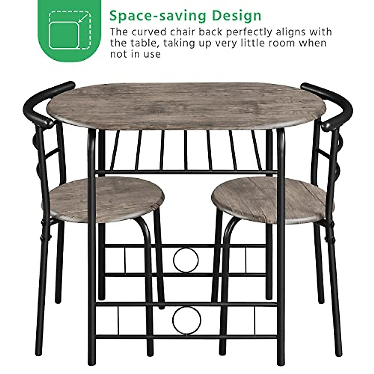 Yaheetech 3 Piece Round Dining Table Set Kitchen Breakfast Table Set for 2 Dining Table with 2 Chairs Space Saving Table Set w/Metal Frame, Wine Rack for Small Space/Apartment, Drift Brown