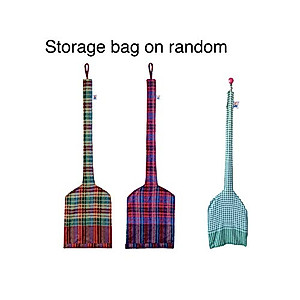 Asian Natural Grass Broom with Bamboo Stick Embroidery Woven Nylon Thread Top of Handle