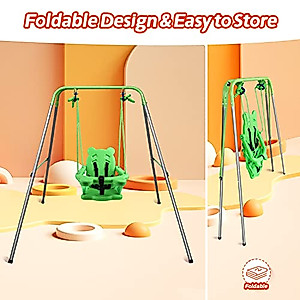 Toddler Swing, Swing for Baby with Safety Belt Seat and Foldable Metal Stand, Infant Swing Set for Backyard Indoor Outdoor Play, Baby Swing for Toddlers Age 1-3 at Home