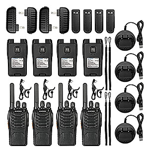 BAOFENG BF-88ST Walkie Talkies for Adults, Portable License-Free Walkie Talkie with Hands Free VOX USB Charging, Two Way Radios Long Range Rechargeable with Earpieces and Chargers (Black, 4 Pack)