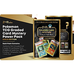Pokemon TCG: Graded Card Mystery Power Pack - Gold Edition - 1 PSA 10 Graded Card + 25 Additional Cards with 5 Holofoils - 1 First Edition Card + 2 Factory Sealed 10 Card Booster Packs + 1 Code Card