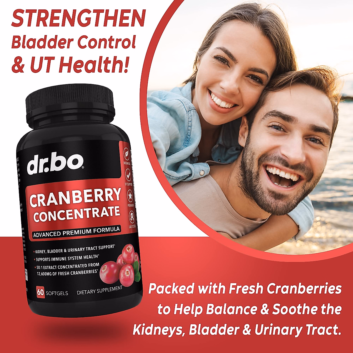 Cranberry Concentrate Pills Supplement Vitamins - UTI Supplements for Women & Men for Urinary Tract Health & Bladder Control Strength - Vitamin C & Cranberries Extract - Kidney Cleanse Detox Capsules