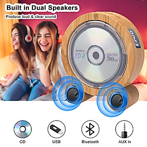 WOKALON Portable CD Player with Headphones, Desktop Bluetooth CD Players for Home with LCD Screen Display Built in HiFi Speakers Support Timed Music ON/Off CD Bluetooth FM USB SD