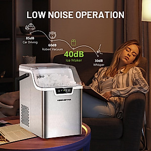 KEENSTAR Nugget Countertop Ice Maker with Soft Chewable Ice, Pebble Sonic Ice Machine with Basket and Scoop, Ready in 5 Mins, 40Lbs/24H, Auto Self-Cleaning, for Home, Kitchen, Office, Party, Camping