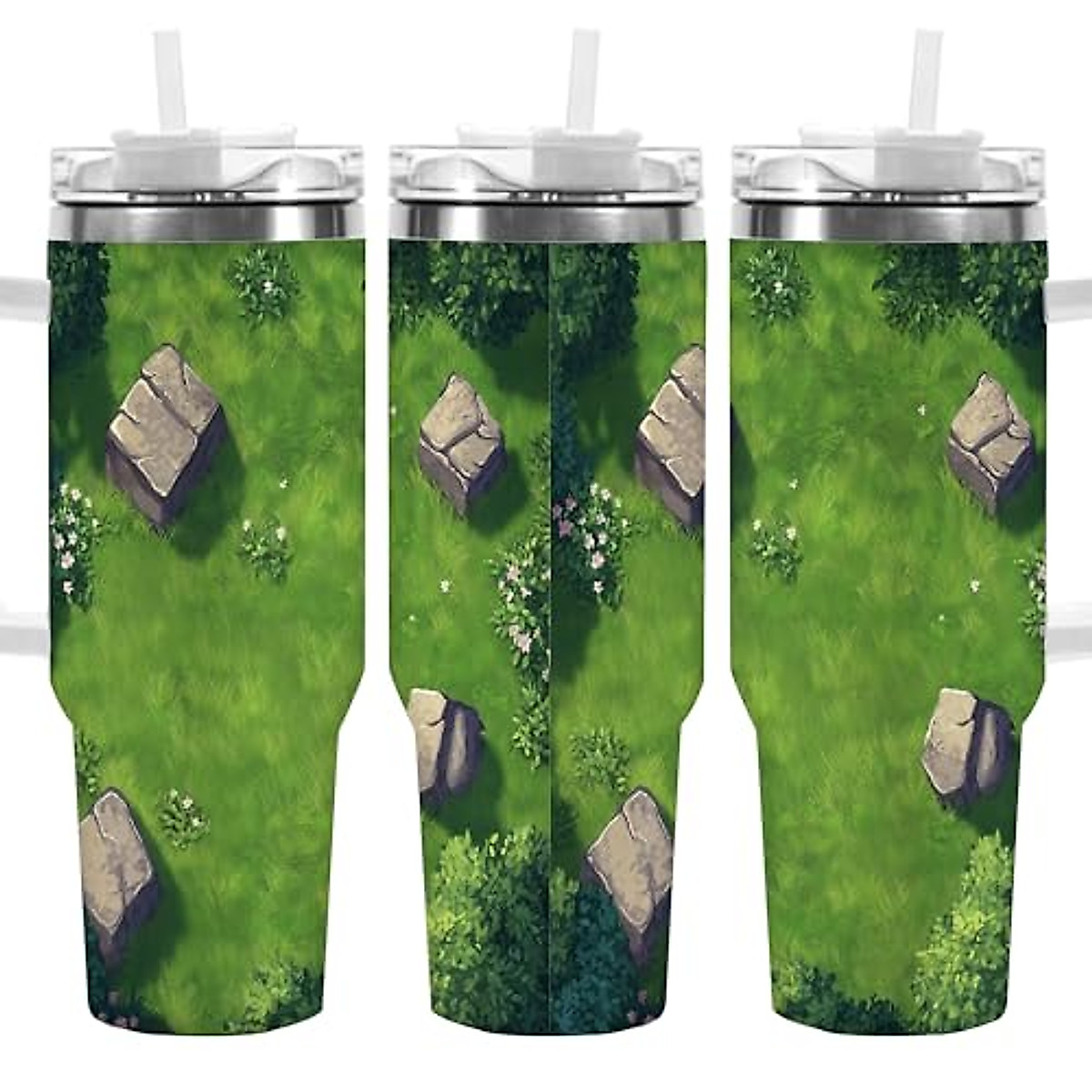 FOCIUZTA 40oz Grassland and Stone Pattern Tumbler with Lid, Travel Coffee Cup, Ideal for Easter, Gaming Enthusiast, Mother Day, and Birthday Gifts