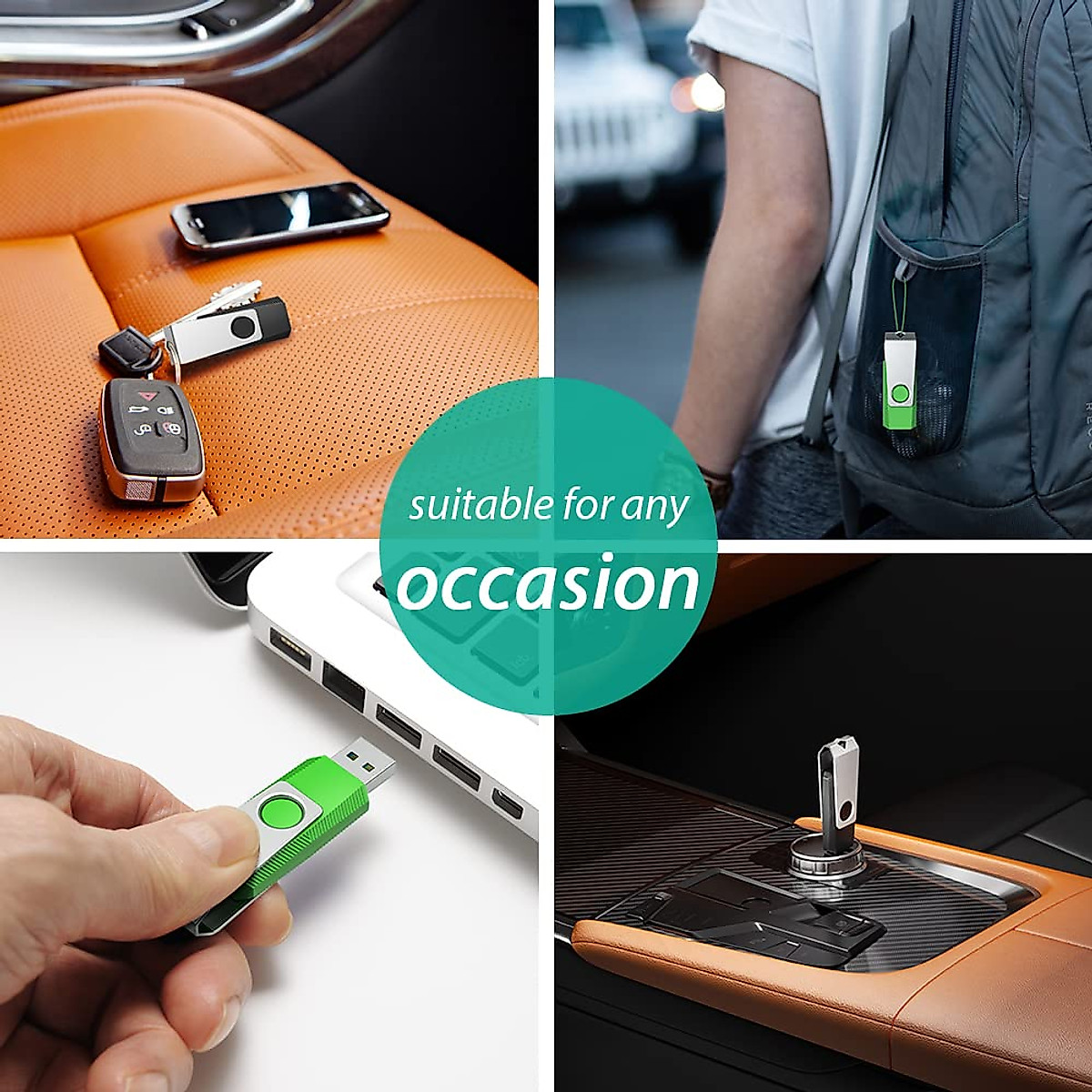 Aiibe 64GB Flash Drive 2 Pack 64GB USB Flash Drive Thumb Drive Zip Drive USB 2.0 Memory Stick USB Drive with Keychain (64G, 2 Colors: Black Green)