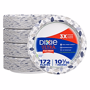 Dixie Ultra Paper Plates, 10 1/16 inch, Dinner Size Printed Disposable Plate, 172 Count (4 Packs of 43 Plates), Packaging and Design May Vary