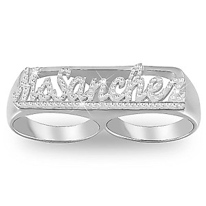 Personalized Custom Name Ring Unisex 18K Gold-Plated Copper Nameplate Two Fingers Ring with Name Jewelry Gift for Women