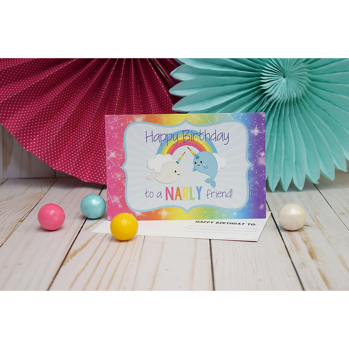 Magical Rainbow Narwhal Birthday Pun Themed Single (1) All Occasion Blank Birthday Card To Send To Friends & Family, 4"x 6" (when folded) Fill In Greeting Note Card by AmandaCreation