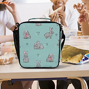 My Daily Rabbit Heart Insulated Lunch Bag, Cute Bunny Portable Lunch Box for Women Adults Reusable Cooler Tote with Shoulder Strap for Office
