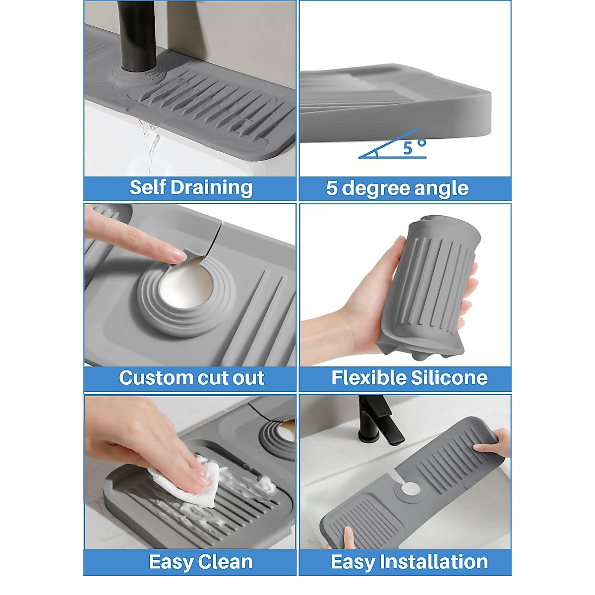 Sponge Holder for Kitchen Sink, Sink Protectors for Kitchen Sink, Kitchen Sink Accessories, Sink Splash Guard Behind Sink, Kitchen Sink Splash Guard , (Grey)