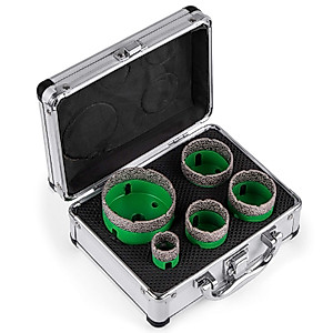 VEVOR 5PCS Diamond Hole Saw Set, Diamond Drill Core Bits with Saw Blade, Heavy Duty Hole Saw Arbor 0.87"/1.4"/1.6"/2"/2.5" M14 Thread Carborundum Granite for Glass, Ceramics, Porcelain, Ceramic Tile