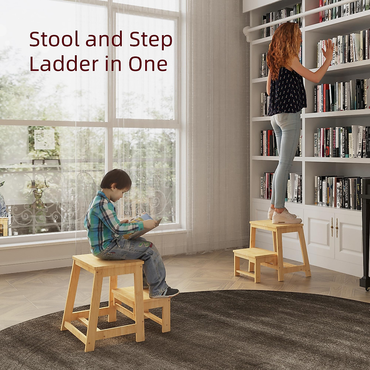 BEKVEM Bamboo Folding Step Stool with Sturdy Structure and Wide Stepping Surface for Safety, Multi-Purpose Foldable Step Stool, Step Ladder for Bathroom,Bedroom,Kitchen Step Stools for Adults 350 lbs