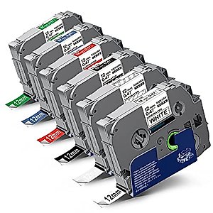 Topcolor 6-Pack Compatible TZe 12mm 0.47" Laminated Label Tape Replacement for Brother TZe-231 TZe135 TZe335 TZe435 TZe535 TZe735 TZe TZ Tape for P Touch PTD210 PTH110 PTD220 PTD400 PTD600 PT1880