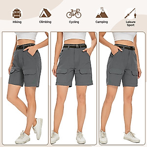 Jessie Kidden Womens Stretch Cargo Hiking Shorts Quick Dry Elastic Waist 7" Casual Shorts for Women Grey