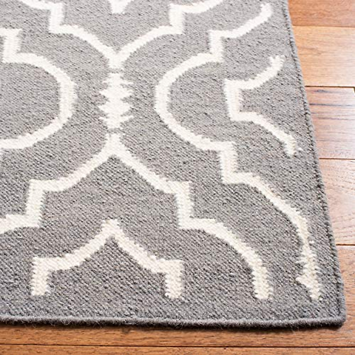SAFAVIEH Dhurries Collection 8' x 10' Grey/Ivory DHU637B Handmade Flatweave Premium Wool Area Rug
