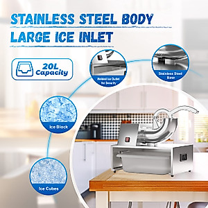 DYTREND Snow Cone Machine, 110V Shaved Ice Machine, ETL Approved 250W Electric Ice Shaver Machine with Dual Blades, Stainless Steel Snow Cone Maker Machine for Home, Commercial