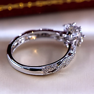 JESMING 925 Sterling Silver Plated Diamond Ring Hollow Out Flower Ring Cz Simulated Diamond Star Ring Crystal Rings Delicate Everyday Ring for Women (Silver, 7)