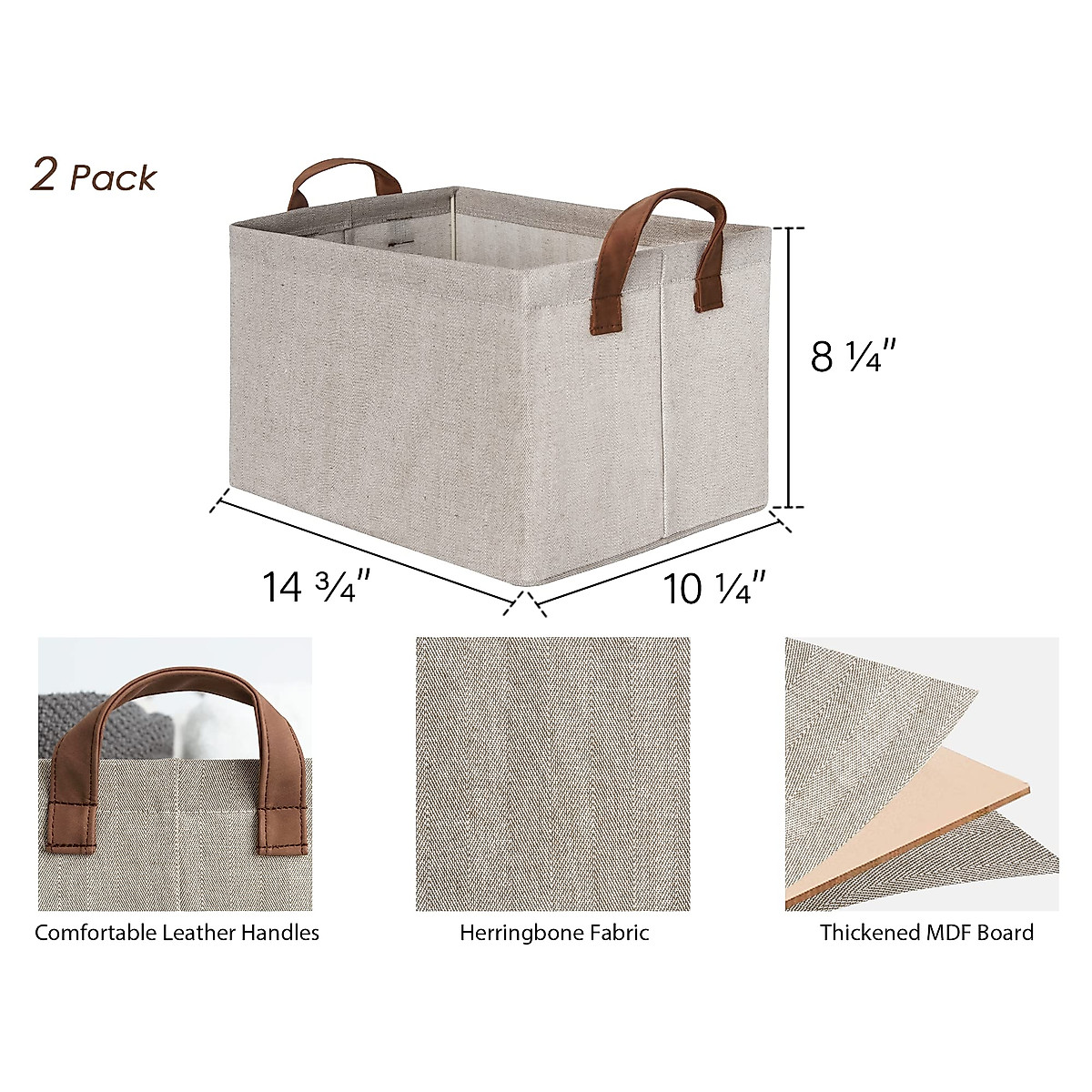 StorageWorks Storage Baskets for Shelves and Fabric Storage Box with PU Handles