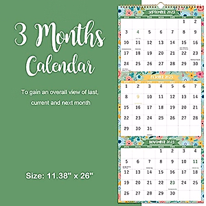 Calendar 2023-2024 - 3 Month Display Wall Calendar (Folded in one Month), 11.3" x 26" (when opened), Jul 2023 - Jun 2024, Vertical Calendar with Thick Paper, For Daily Organizing & Planning