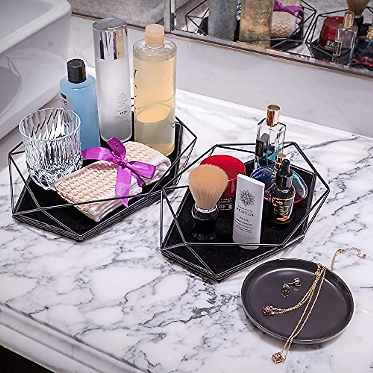 Mili Home Black Decorative Tray Large Perfume Tray Bathroom Trays Makeup Trays for Vanity, Perfume Organzier and Holder, Coffee Table Decor