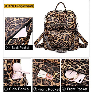 Backpack Purse for Women with Wide Leopard Shoulder Strap Convertible Women Fashion Daypack, Brown