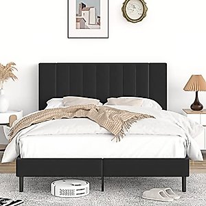 Flolinda Queen Size Bed Frame and Headboard, Velvet Upholstered Tufted Bed Frame Queen, Heavy Duty Metal Mattress Foundation with Sprung Slats, Queen Bed Frame No Box Spring Needed, Easy Assembly
