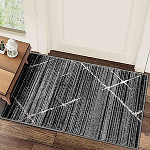 WESTLOOM Area Rug 2x3 Modern Abstract Doormat Retro Accent Mat Indoor Entrance Kitchen Rug Contemporary Indoor Mat Soft Door Mat Boho Plush Small Rug Living Room Bedroom Grey