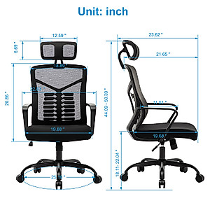 EnjoySeating Ergonomic Office Chair Heavy Duty 350 lbs, Breathable Mesh Desk Chair with 2D Headrest and Lumbar Support, Tilt Function, Swivel Task Chair for Home Work Black