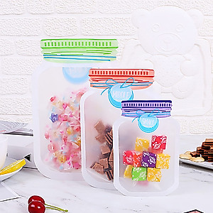 Enkrio 30 Pcs Mason Jar Zipper Bags Reusable Snack Bags Airtight Seal Bags for Kitchen Picnic (5S 10M 15L)