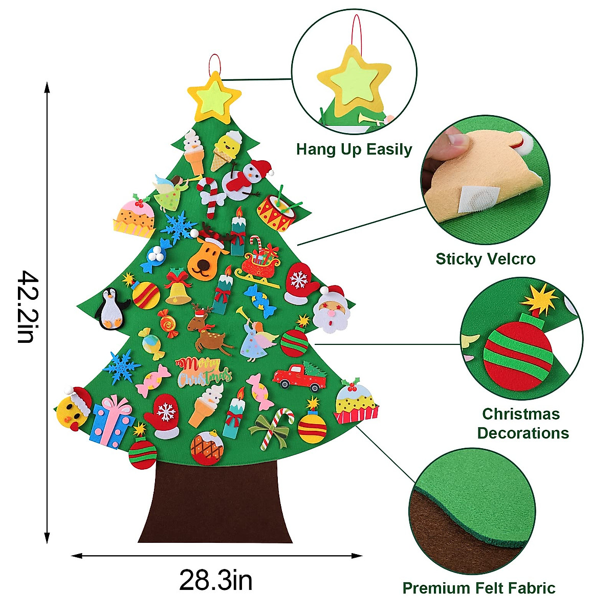 Felt Christmas Tree - 3.5 FT Wall Felt Christmas Tree for Kids with 40 Pcs Ornaments, DIY Xmas Gifts for Christmas Decorations