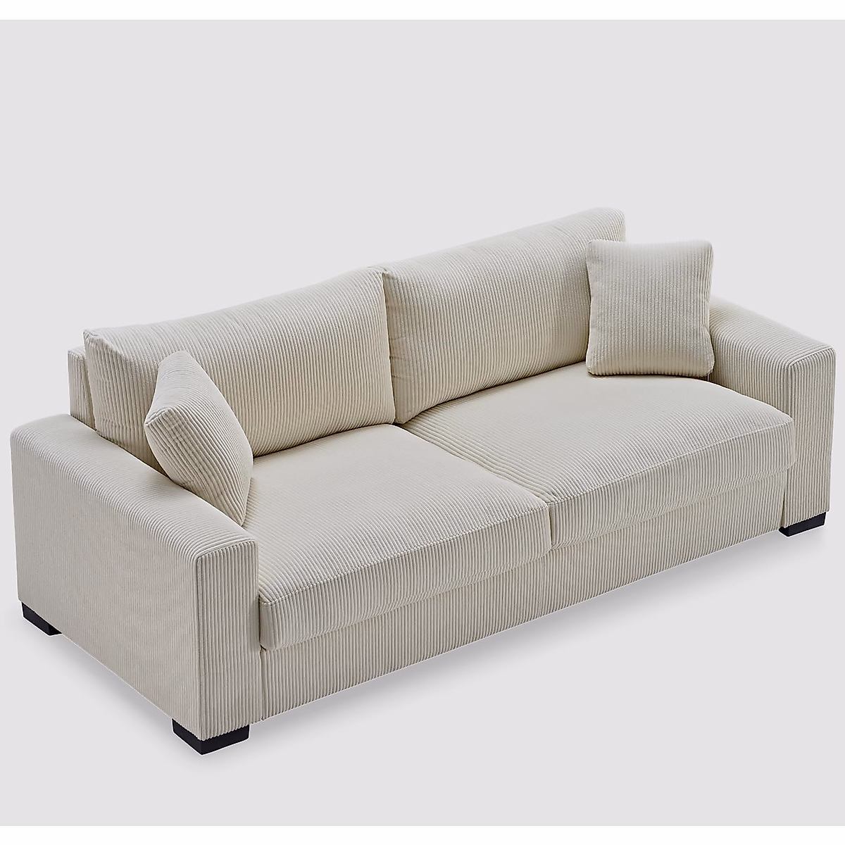 Container Furniture Direct Luxe Corduroy Sofa with 2 Toss Pillows, Spacious and Comfortable 3 Seater Couch for Modern Living Room, Ideal for Entertainment and Cozy Moments, 89" Wide, Beige