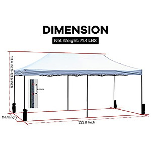 Party Tent,10x20 Canopy Tent Pop Up Canopy Folding Protable Ez up Canopy Sun Shade Instant Gazebo with Backpack Bag for Outdoor, Party, Wedding, Camping, Picnics (White)
