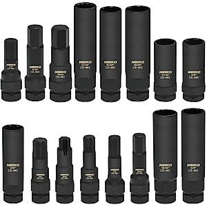 Neiko 02457A Lug-Nut Key Set, Wheel-Lock Removal Tool Kit for Aftermarket and Factory Wheel Tire Keys, SAE and Metric Lug Sockets, 16 Pieces