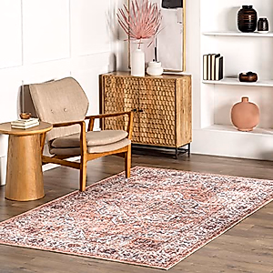 nuLOOM AMA Persian Stain-Resistant Machine Washable Area Rug, 9' x 12', Rust