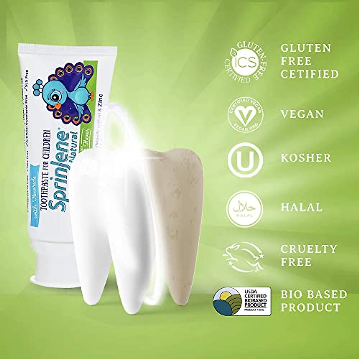 SprinJene Kids Toothpaste with Fluoride for Cavity Protection & Fresh Breath - Natural SLS Free Toddler Toothpaste for Childrens 2 Years & Up/Preservative & Toxic Free (1 Pack) Apple Mint