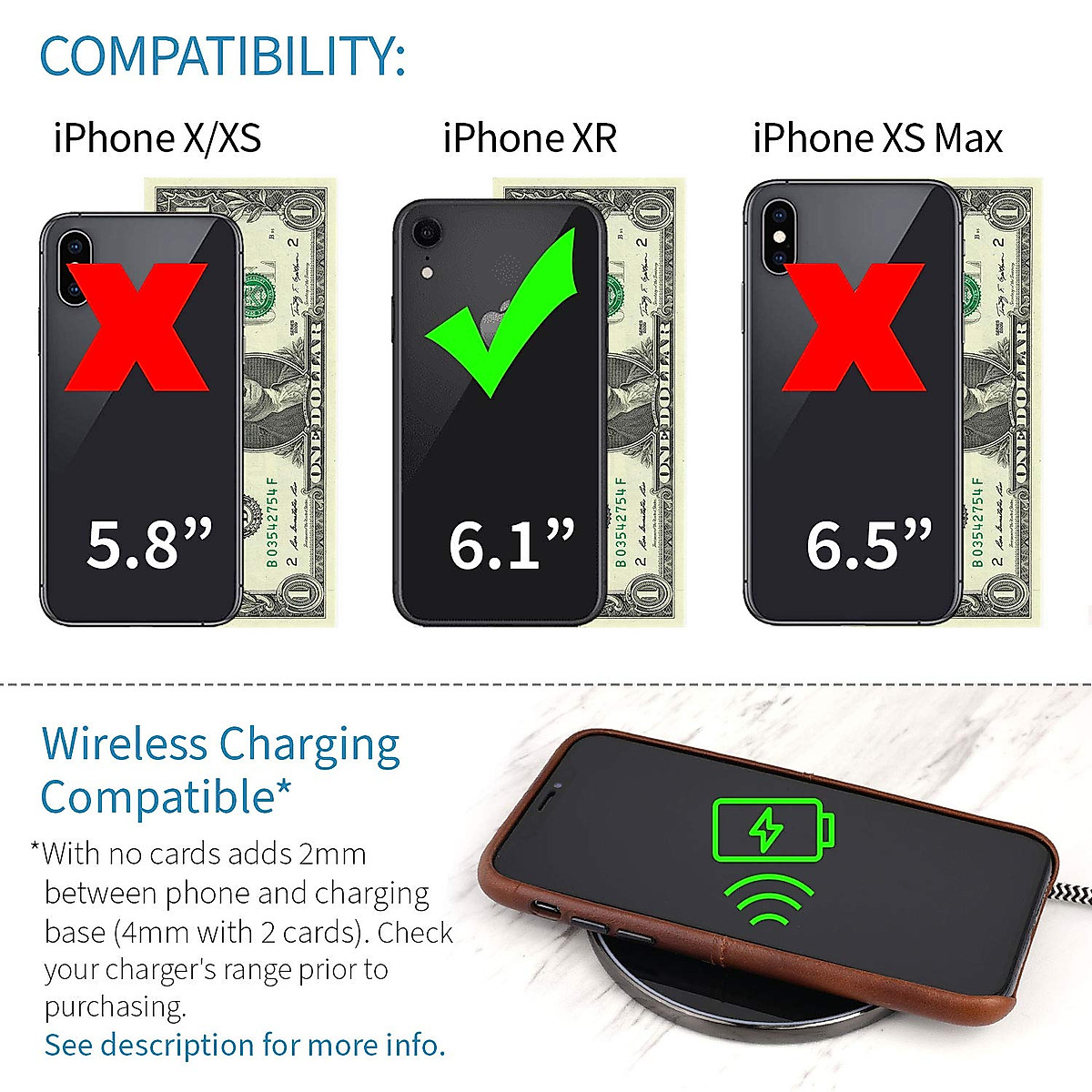 Dockem M1 Card Case for iPhone XR (6.1"): Slim Genuine Leather Wallet Case with Built-in Metal Plate for Magnetic Mounting and Lay-Flat Card Slot: Virtuosa [Brown]