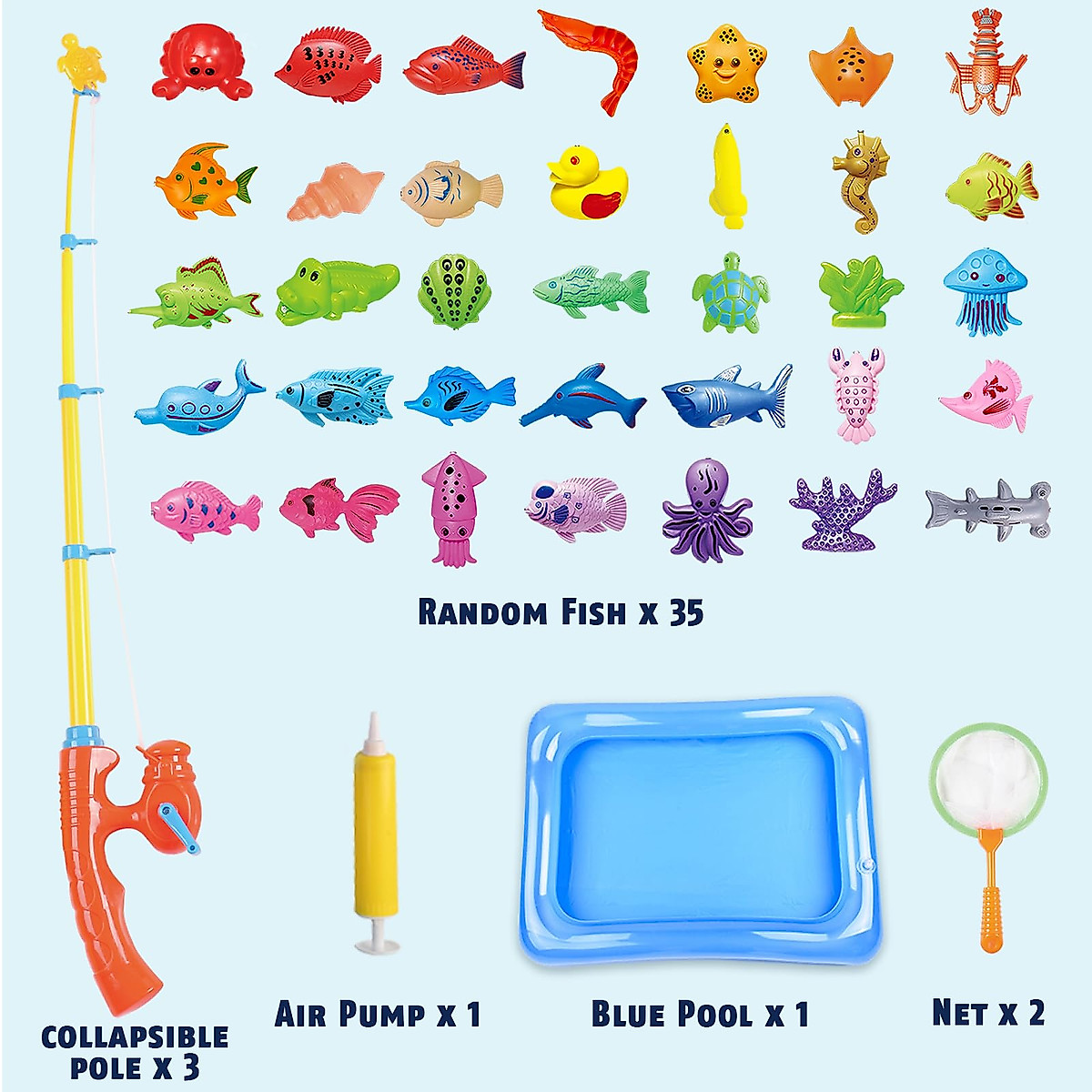 CozyBomB™ Kids Pool Fishing Toys Games | Summer Magnetic Floating Toy Magnet Pole Rod Fish Net Water Table Bathtub Bath Game, Learning Education For age 3 4 5 Boys Girls Toddlers Carnival Party Favors