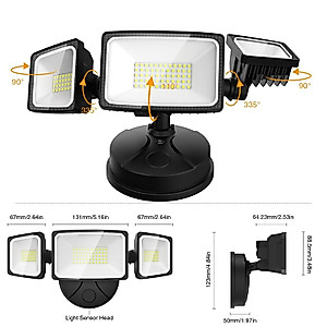 Onforu 60W Flood Lights Outdoor, 6000LM Super Bright Security Lights Switch Controlled, 3 Adjustable Heads, IP65 Waterproof, 6500K Wall Mount Exterior LED Flood Light
