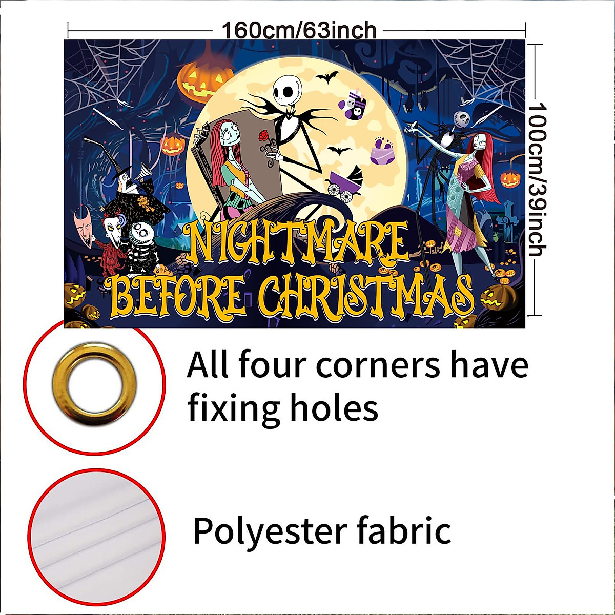 Nightmare Before Christmas Banner Backdrop Decorations, Nightmare Before Christmas Halloween Party Hanging Banner Front Door Sign Decorations