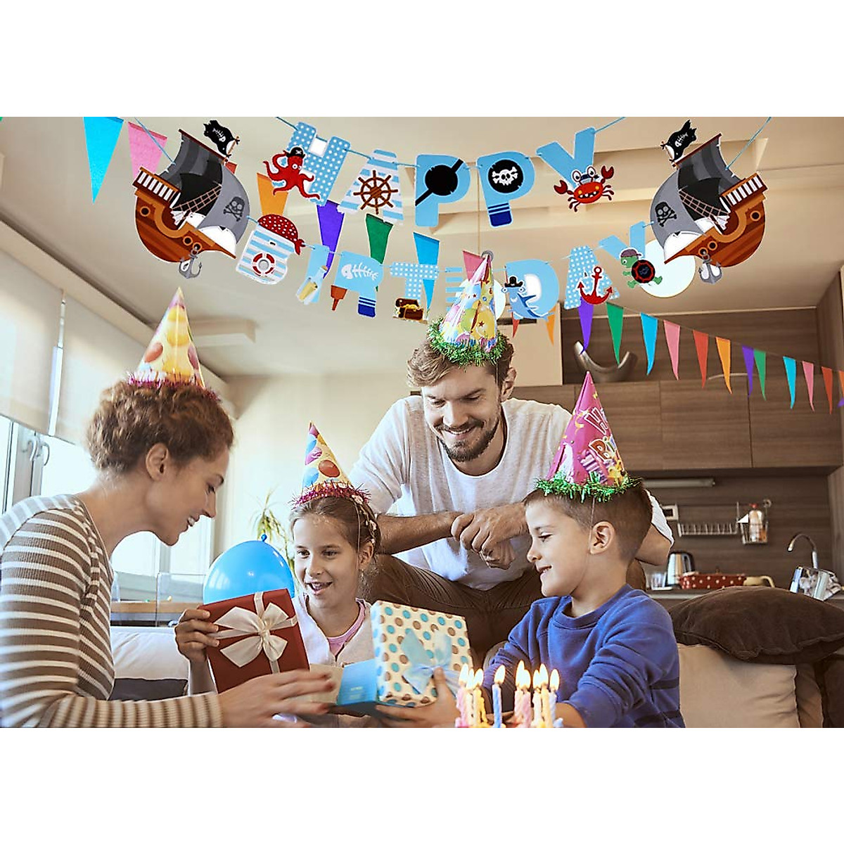 Pirate Birthday Banner Pirate Party Decorations for Kids Pirate Theme Party Supplies Birthday Party Baby Shower Pirate Happy Birthday Banner for Boys Children 1st 2nd 3rd 4th Birthday Supplies